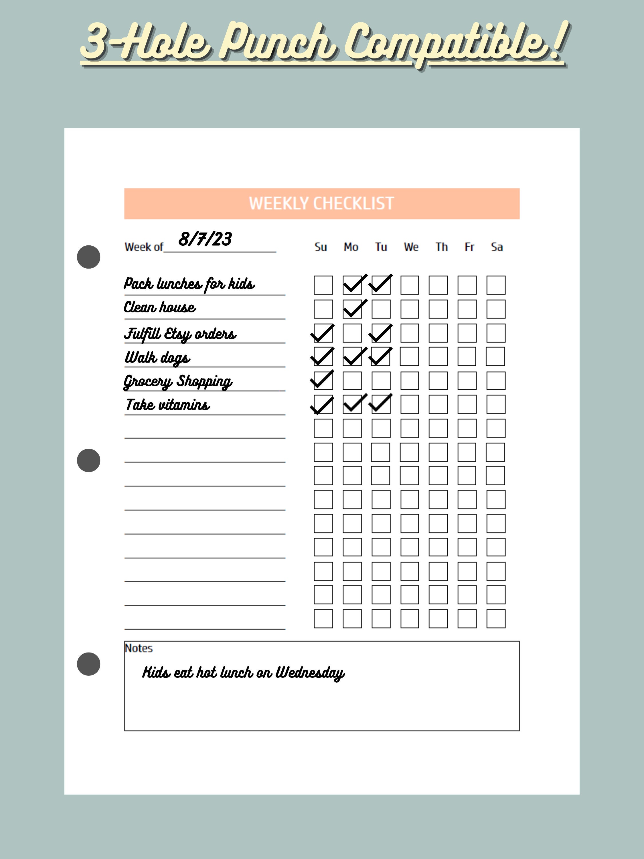 Printable Weekly Checklist to Do List Chores Template Check List Weekly ...