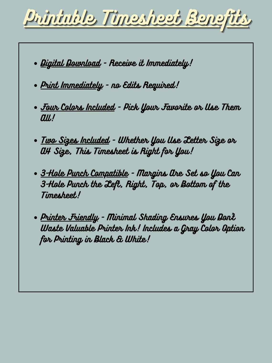 Printable Employee Time Sheet | Weekly Time Tracker Template | Blue ...