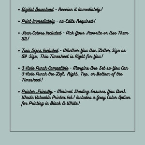 Printable Employee Time Sheet | Weekly Time Tracker Template | Blue ...