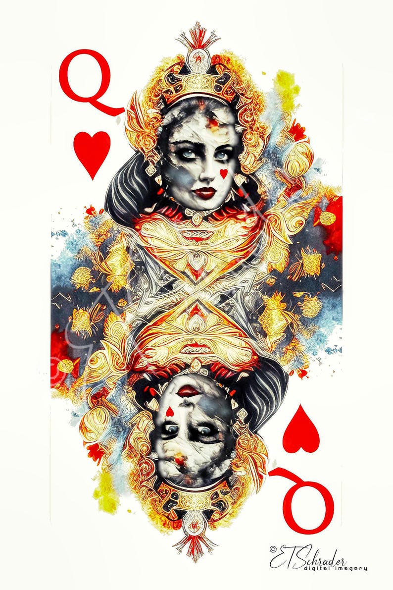 Queen of Hearts Playing Card Art Print - (digital Download) | Abstract ...