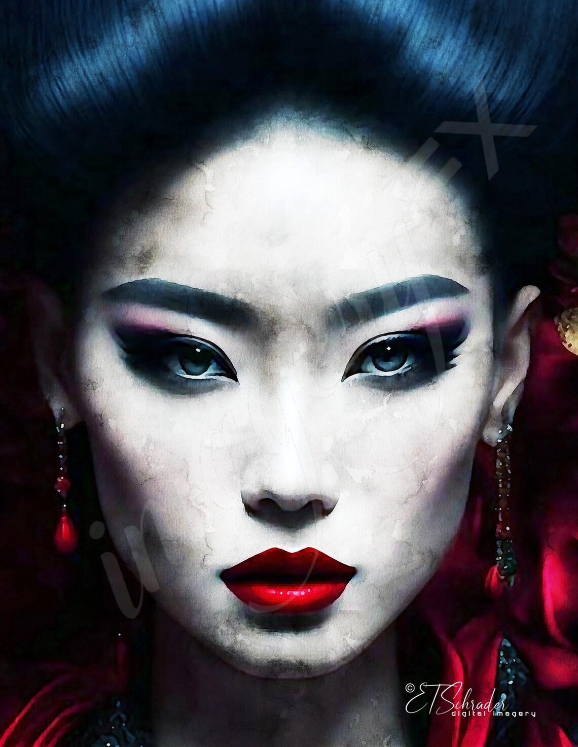 MULAN | Majestic Portrait of an Asian Woman in Painted Face | 4.25"x5.5 ...