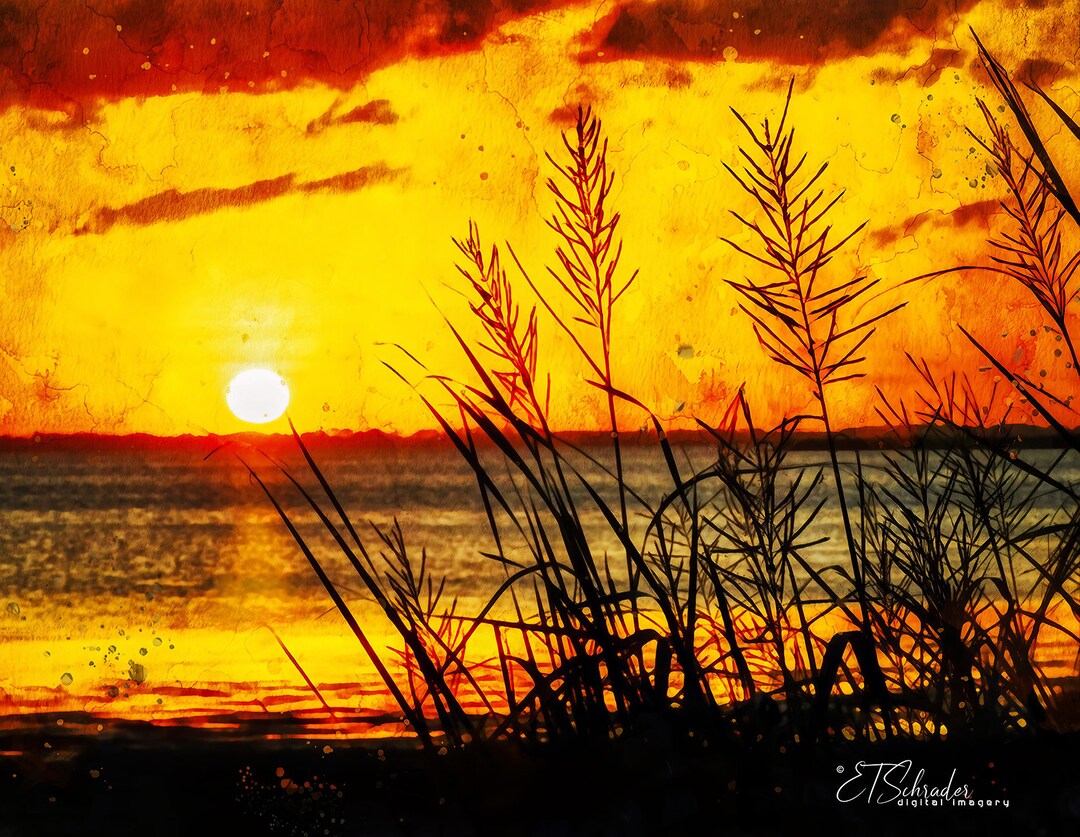 Currituck Sound Sunset | Ecosystem | Beautiful Watercolor Aqua Scene ...