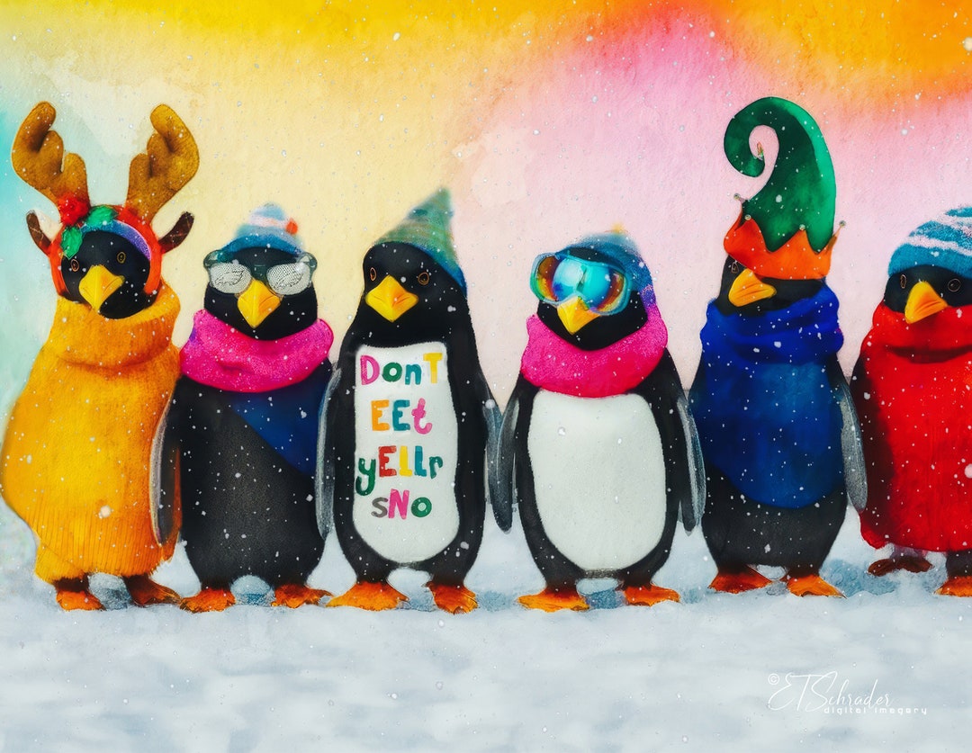 Watercolor Penguin Holiday Card Set | Humorous Winter Scene Greeting ...