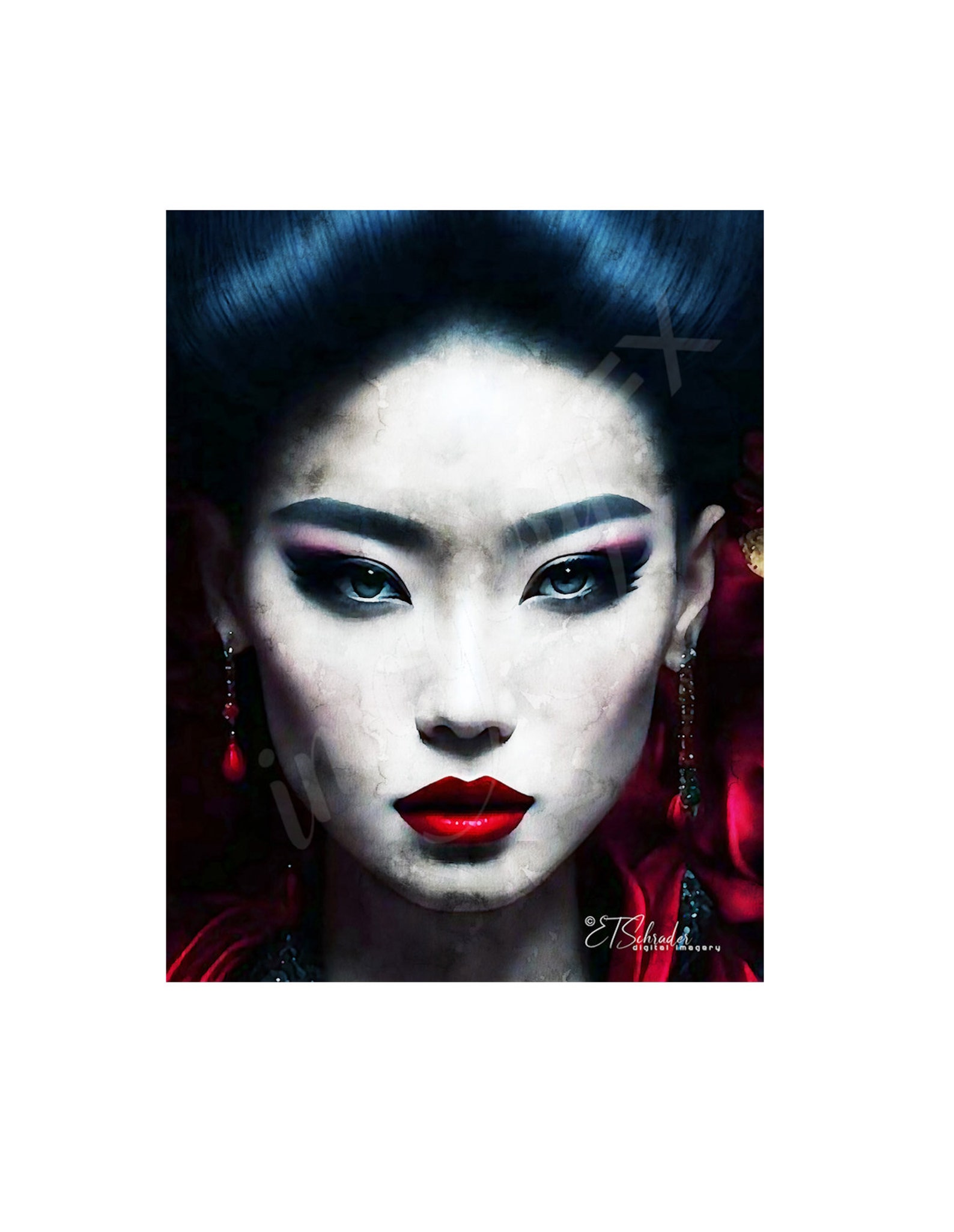 MULAN | Majestic Portrait of an Asian Woman in Painted Face | 4.25"x5.5 ...