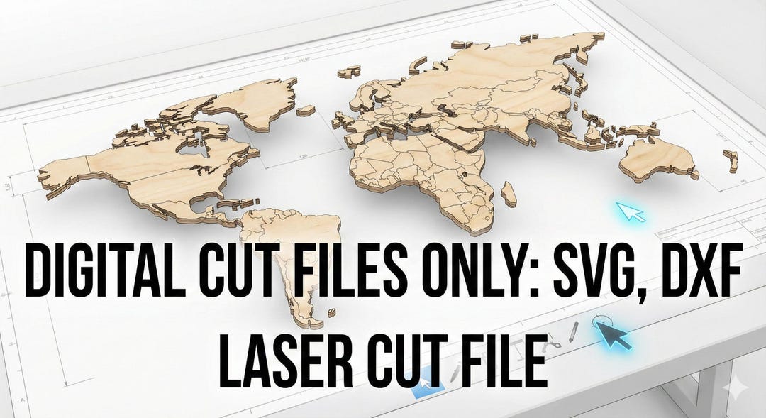 3D Wooden World Map Laser Cut File | Large Wall Art (SVG DXF) - Etsy
