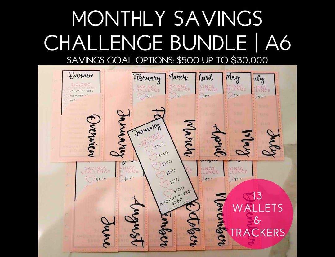 Monthly Savings Challenge Bundle | Savings Goals 500 - 30,000 | A6 Size ...