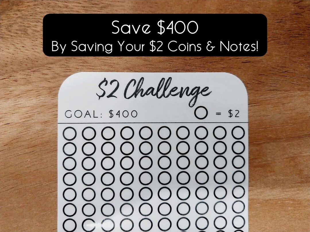 2 Dollar Savings Challenge Card & Wallet 400 Savings Goal Savings ...