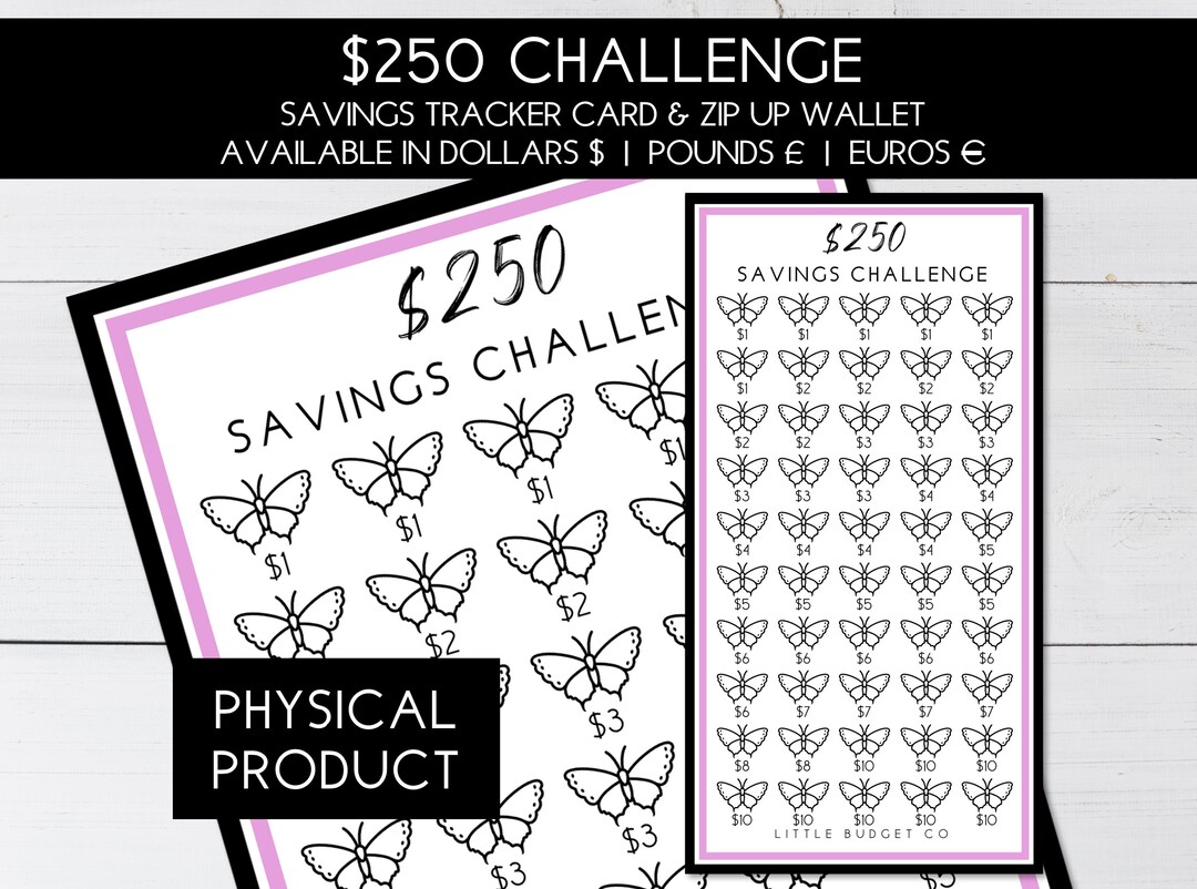 250 Savings Challenge Card | Available in Dollars, Pounds & Euros ...
