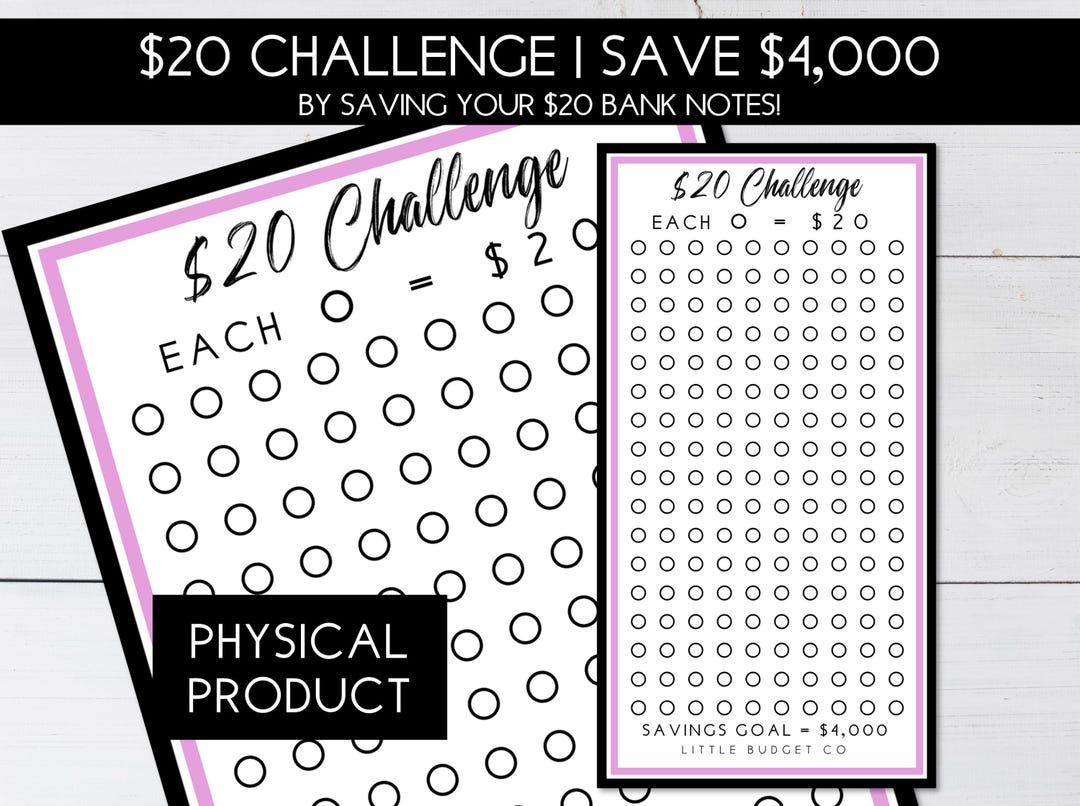 20 Dollar Savings Challenge Card Save 4,000 by Saving Your 20 Dollar ...