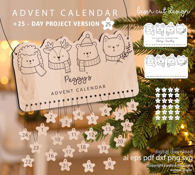 Laser Cut Advent Calendar Template: Customizable SVG Design (digital ...