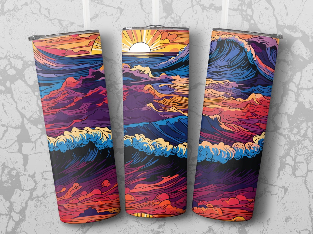 Tumber Wrap: Purple Waves Sunset 20 Oz Tumbler Sublimation Design ...