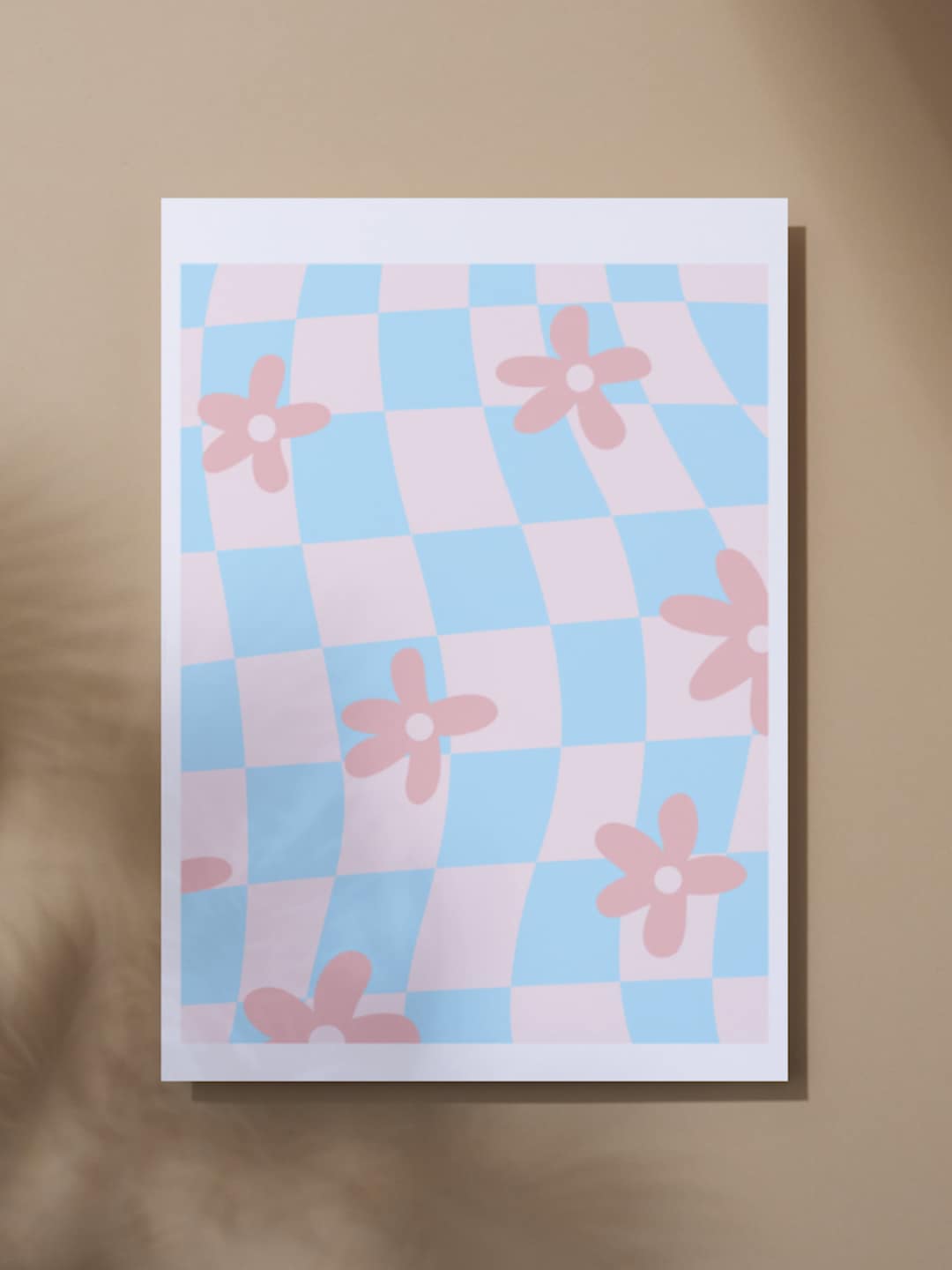 Baby Blue Pink Checkered Floral Digital Art Print Instant Download ...