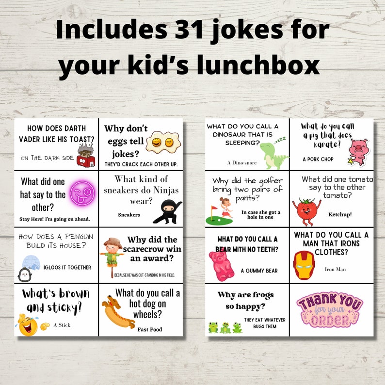 Fun Lunchbox Joke Cards for Kids - Printable Digital Download - Etsy