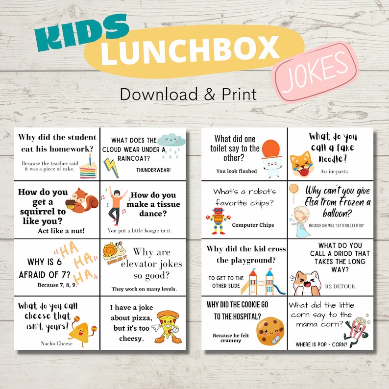 Fun Lunchbox Joke Cards for Kids - Printable Digital Download - Etsy