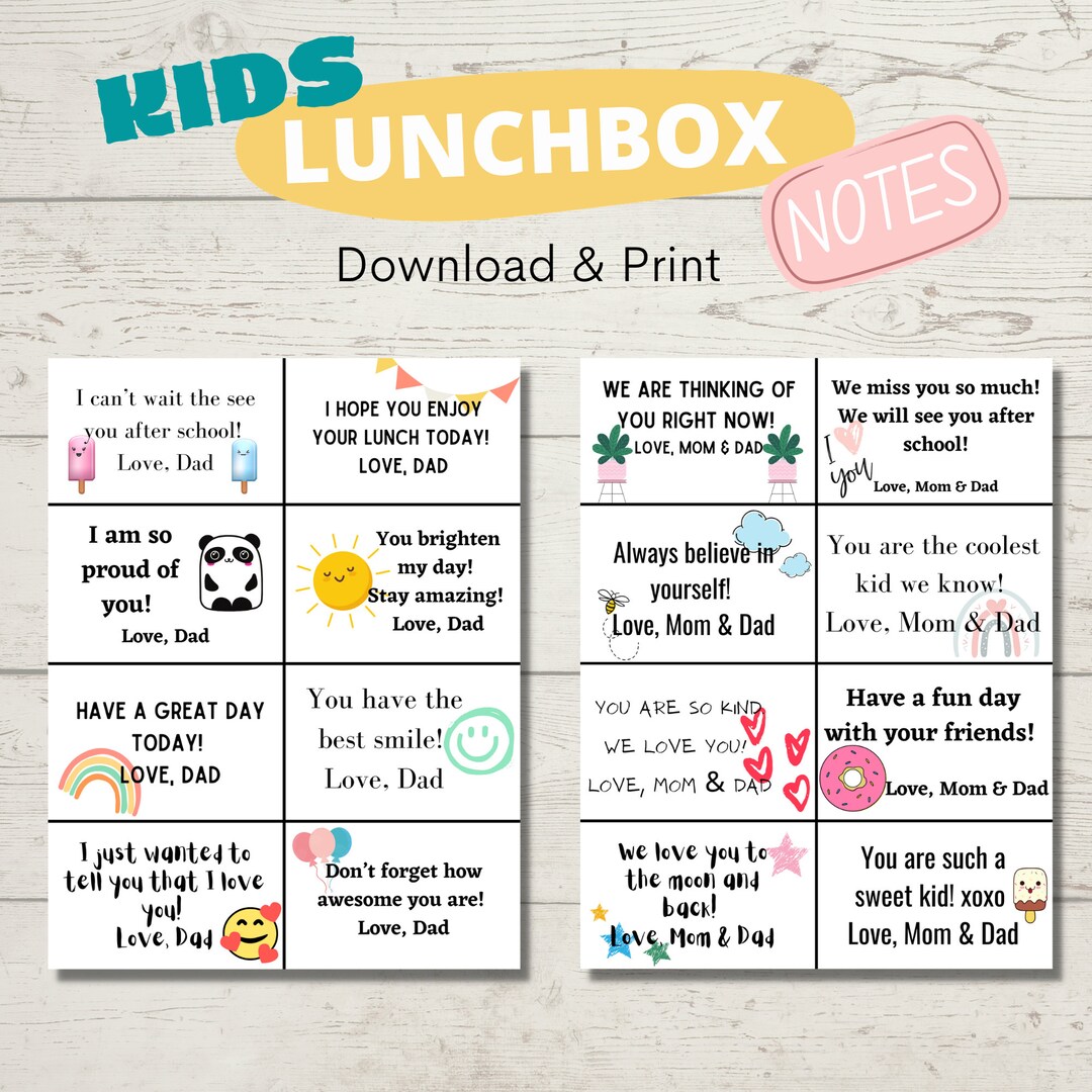 Kids Lunchbox Notecards From Mom, Dad, and Both - Heartwarming Messages ...
