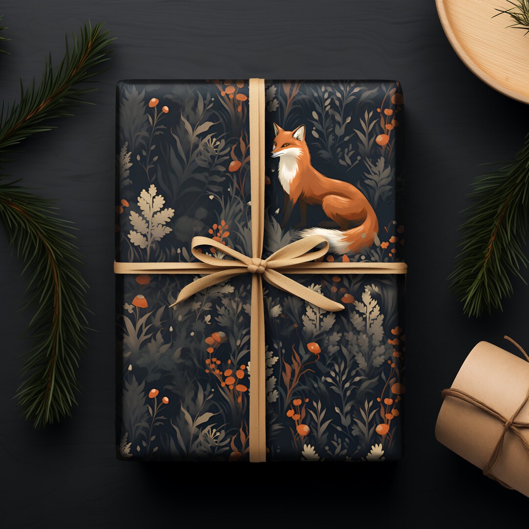 Stylish Gift Wrap Fox and Ferns Pattern Aesthetic Fox Wrapping Paper ...