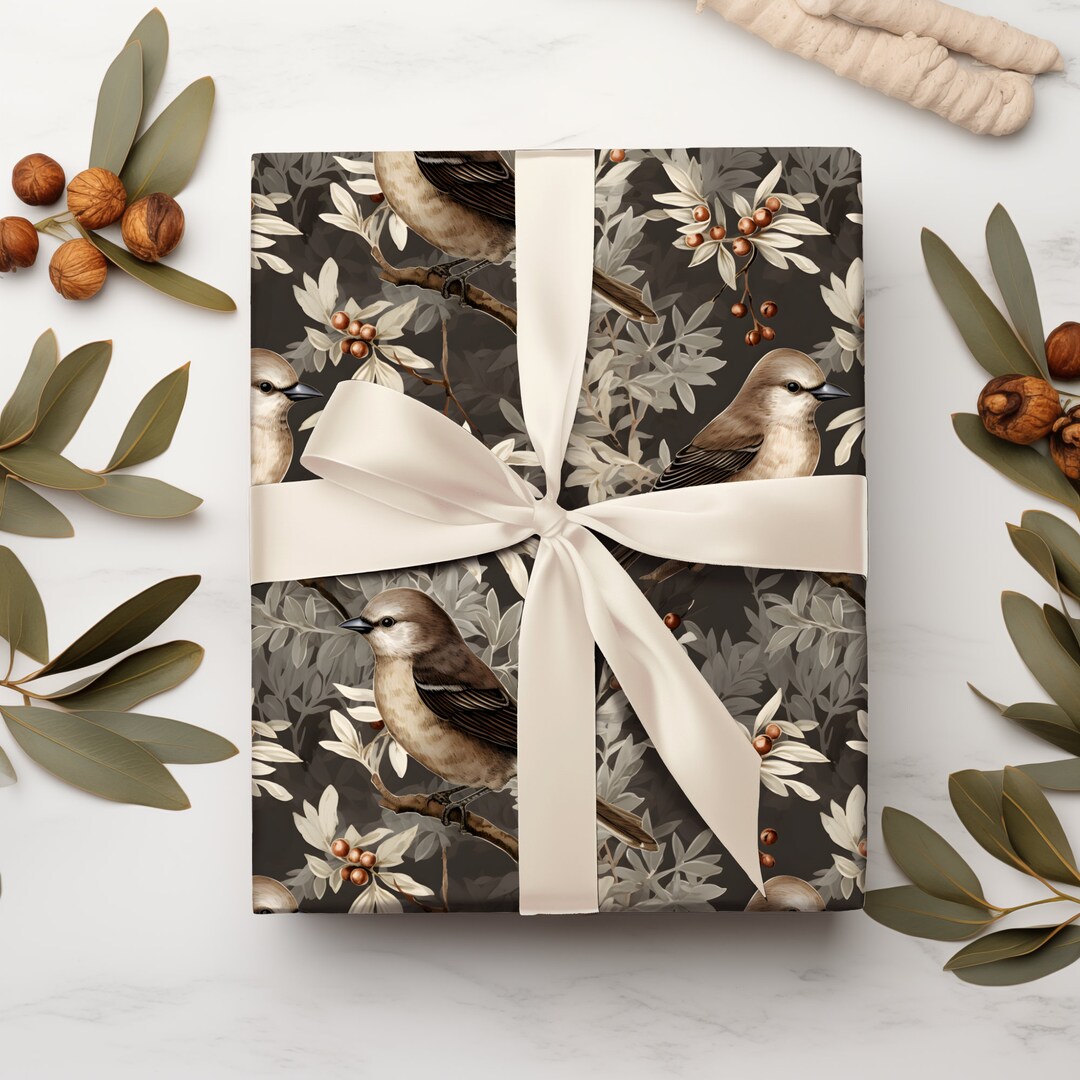 Birds and Foliage Elegant Christmas Gift Wrap Pattern Aesthetic ...