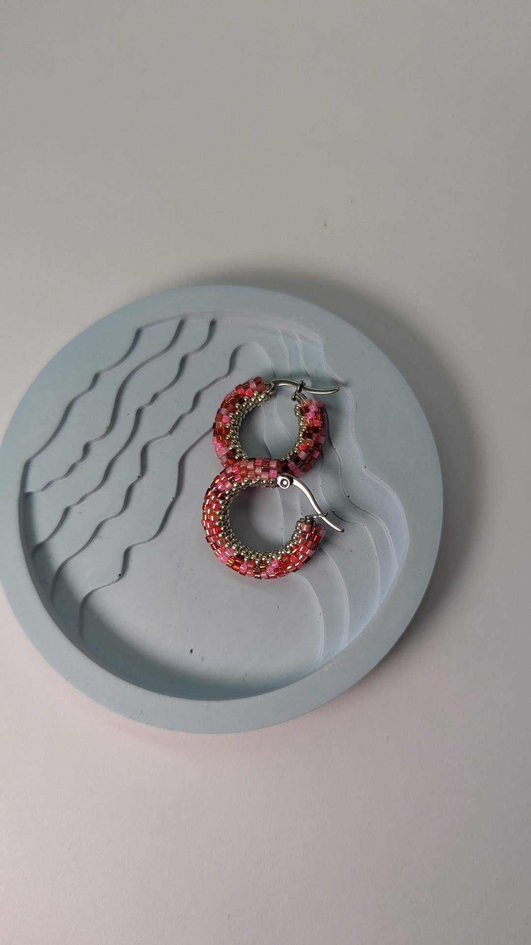 Pink Mosaic Beaded Hoop Earrings Congo Jewelry Ready to Ship Gift for ...