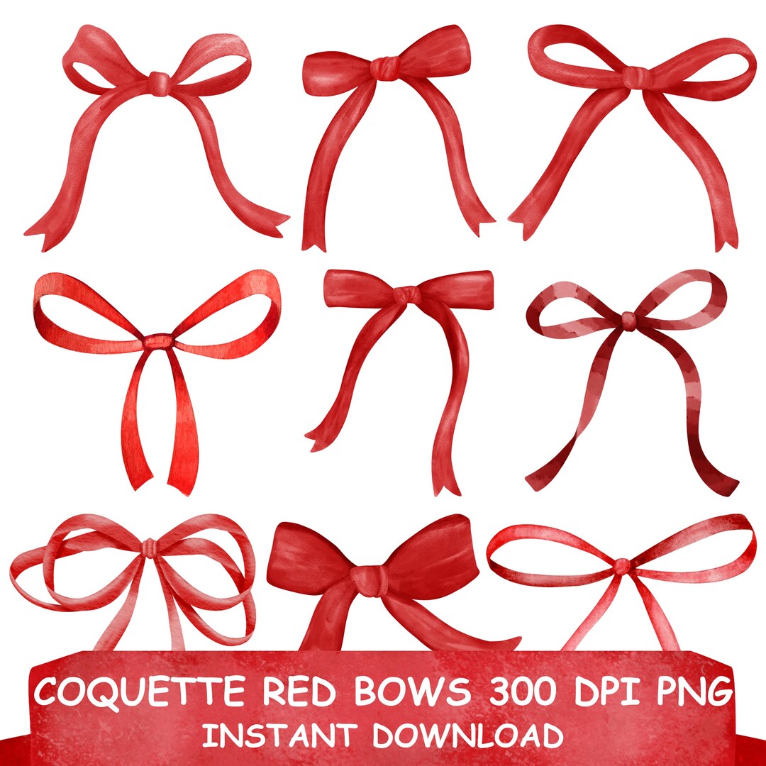 Red Watercolor Coquette Bows: Sublimation PNG Collage (digital Download ...
