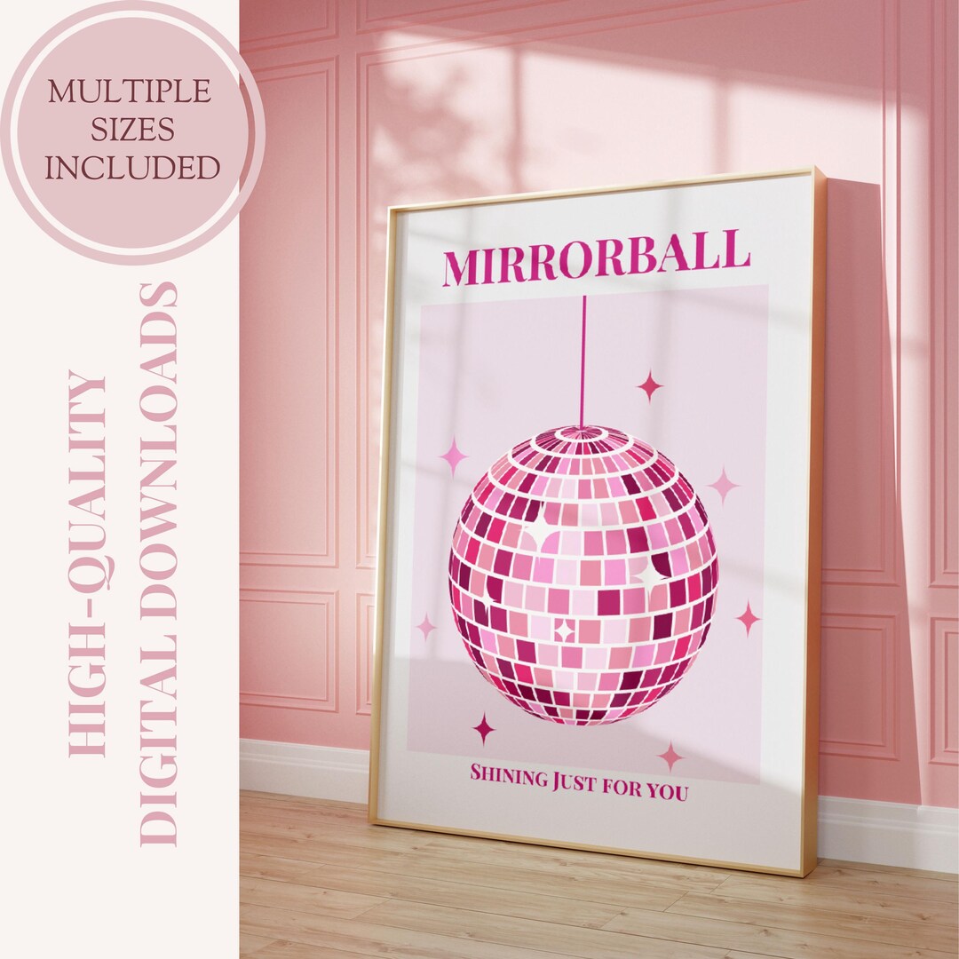 Retro Mirrorball Poster | Pink Disco Ball Art | Groovy Pink Poster ...