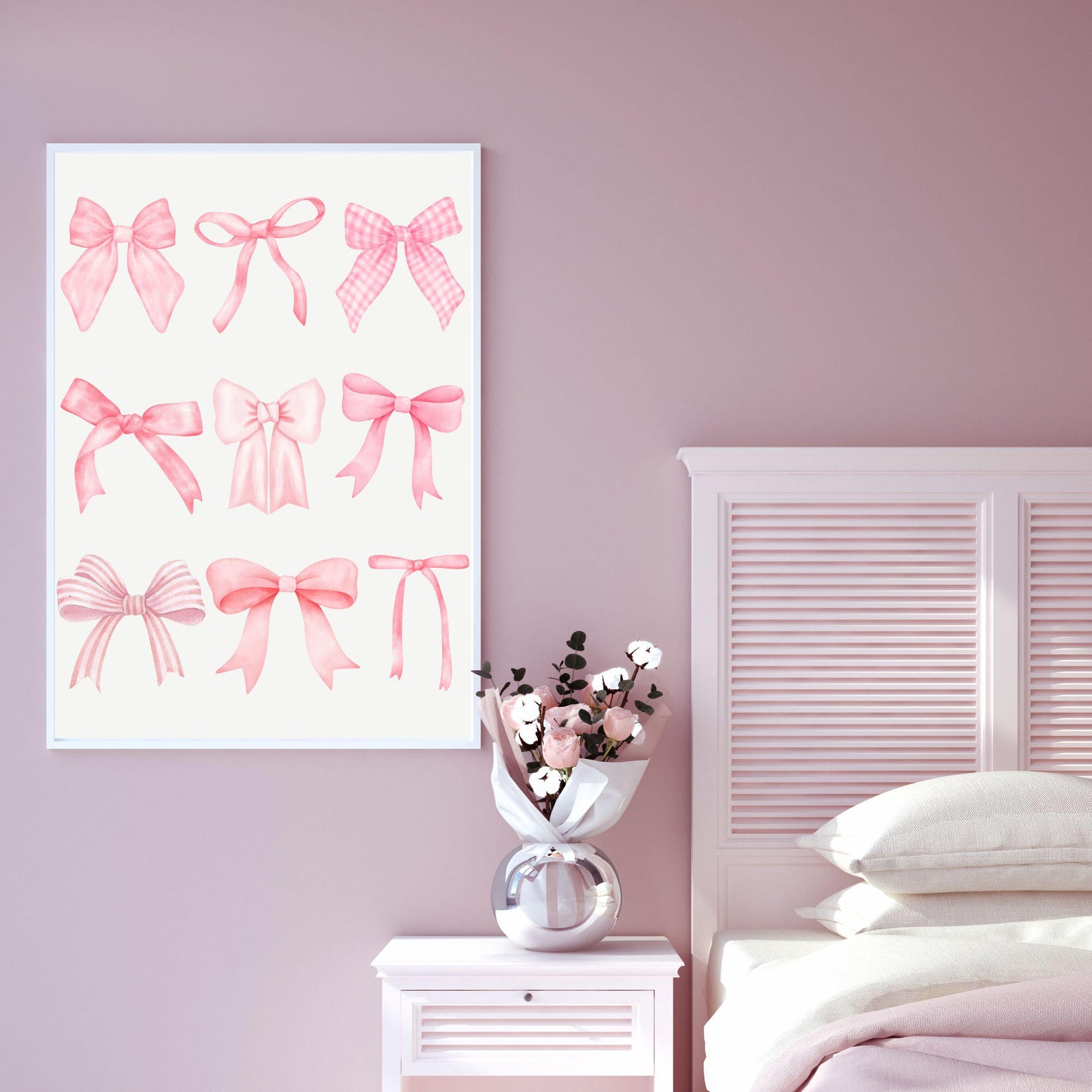 Pink Coquette Bows Poster | Pink Wall Art Decor | Printable Aesthetic ...