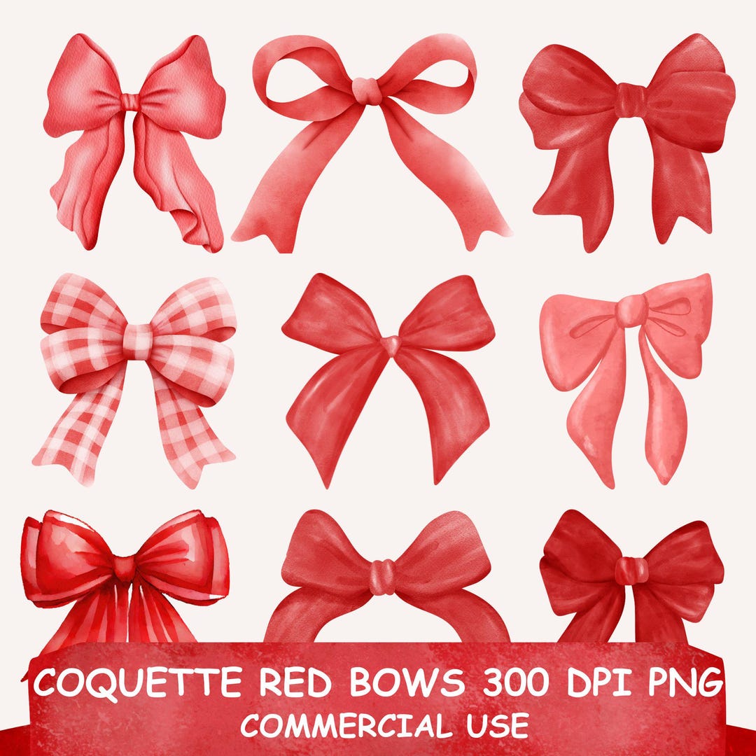 Red Bows PNG, Coquette Bows Png, Bow Collage Png, Red Watercolor ...