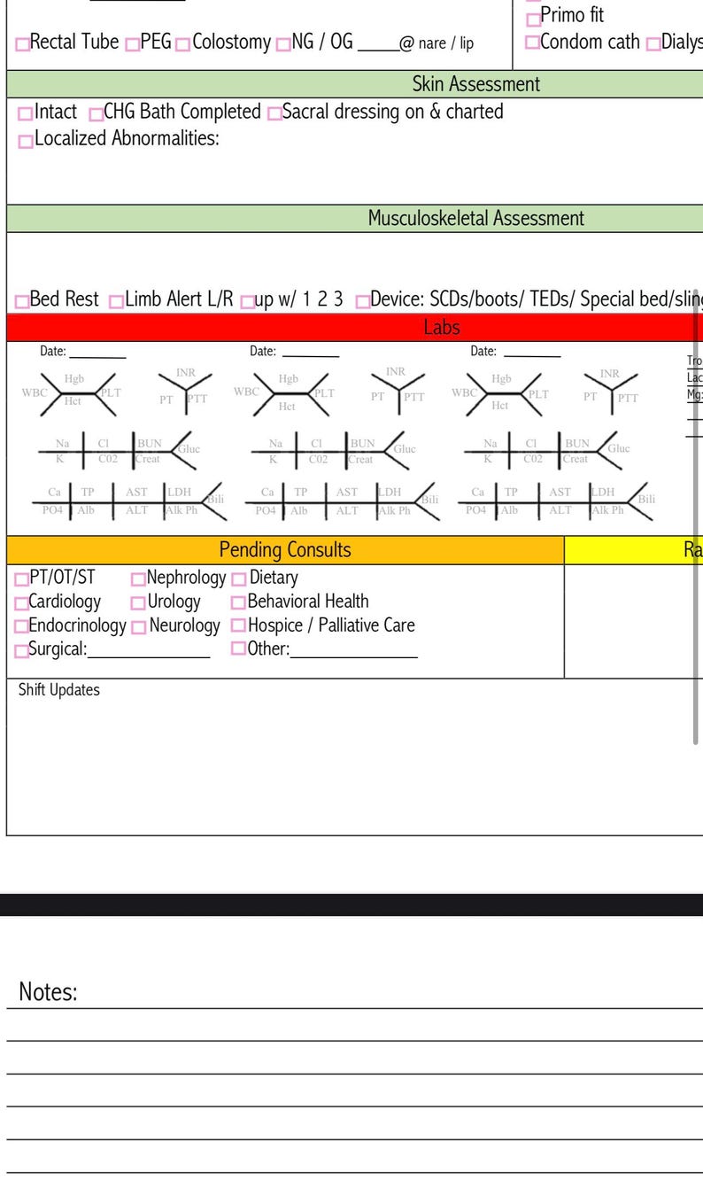 ICU Nurse Report Sheet - Double- Sided With Notes Section - Etsy