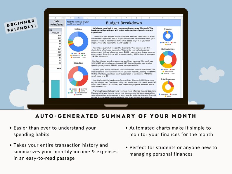 Student Monthly Budget-- Beginner-friendly Budget Spreadsheet ...