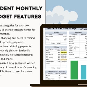 Student Monthly Budget-- Beginner-friendly Budget Spreadsheet ...
