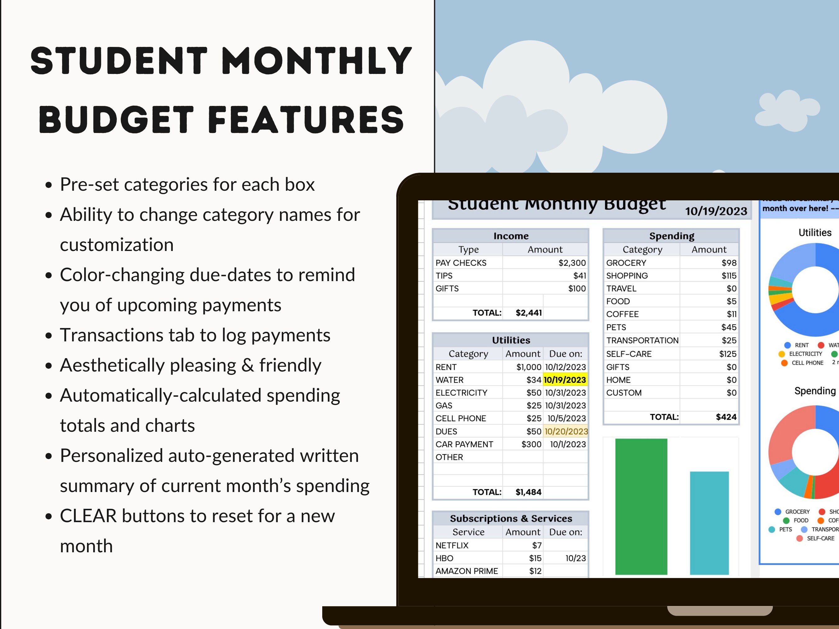 Student Monthly Budget-- Beginner-friendly Budget Spreadsheet ...