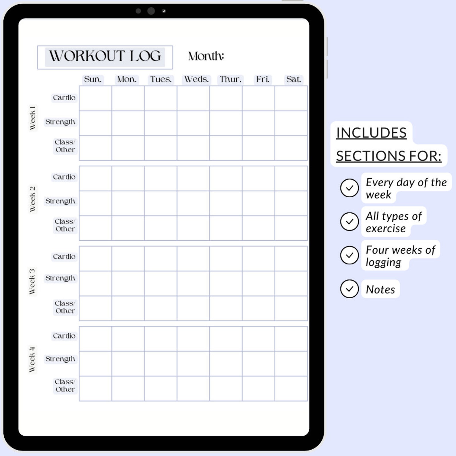 Monthly Workout Log Digital Workout Planner PDF Download - Etsy