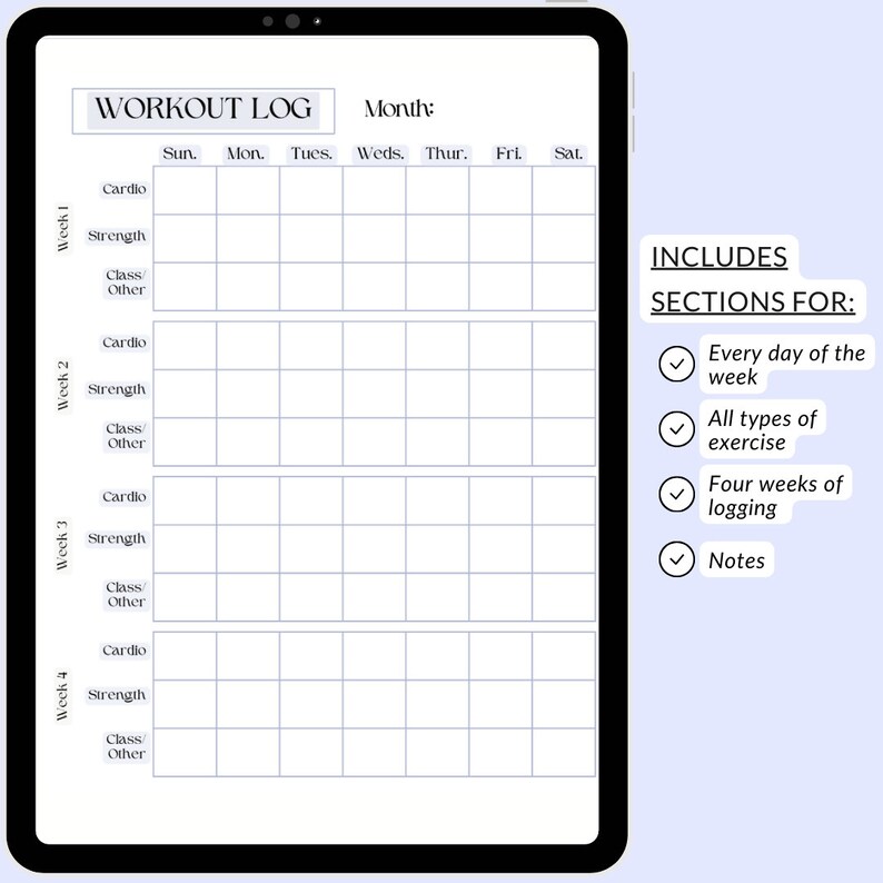 Monthly Workout Log - Digital Workout Planner - PDF Download - Etsy