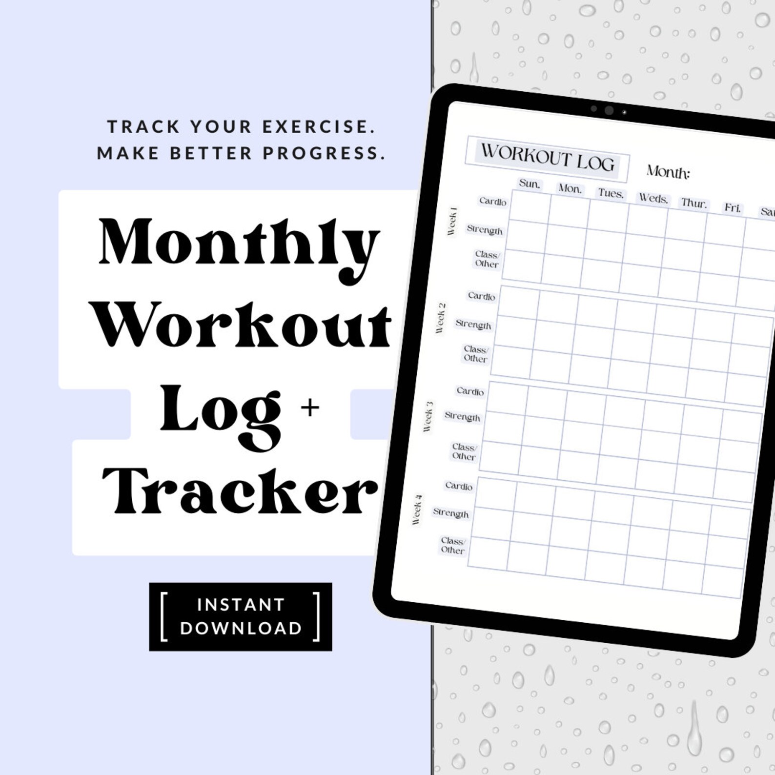 Monthly Workout Log - Digital Workout Planner - PDF Download - Etsy