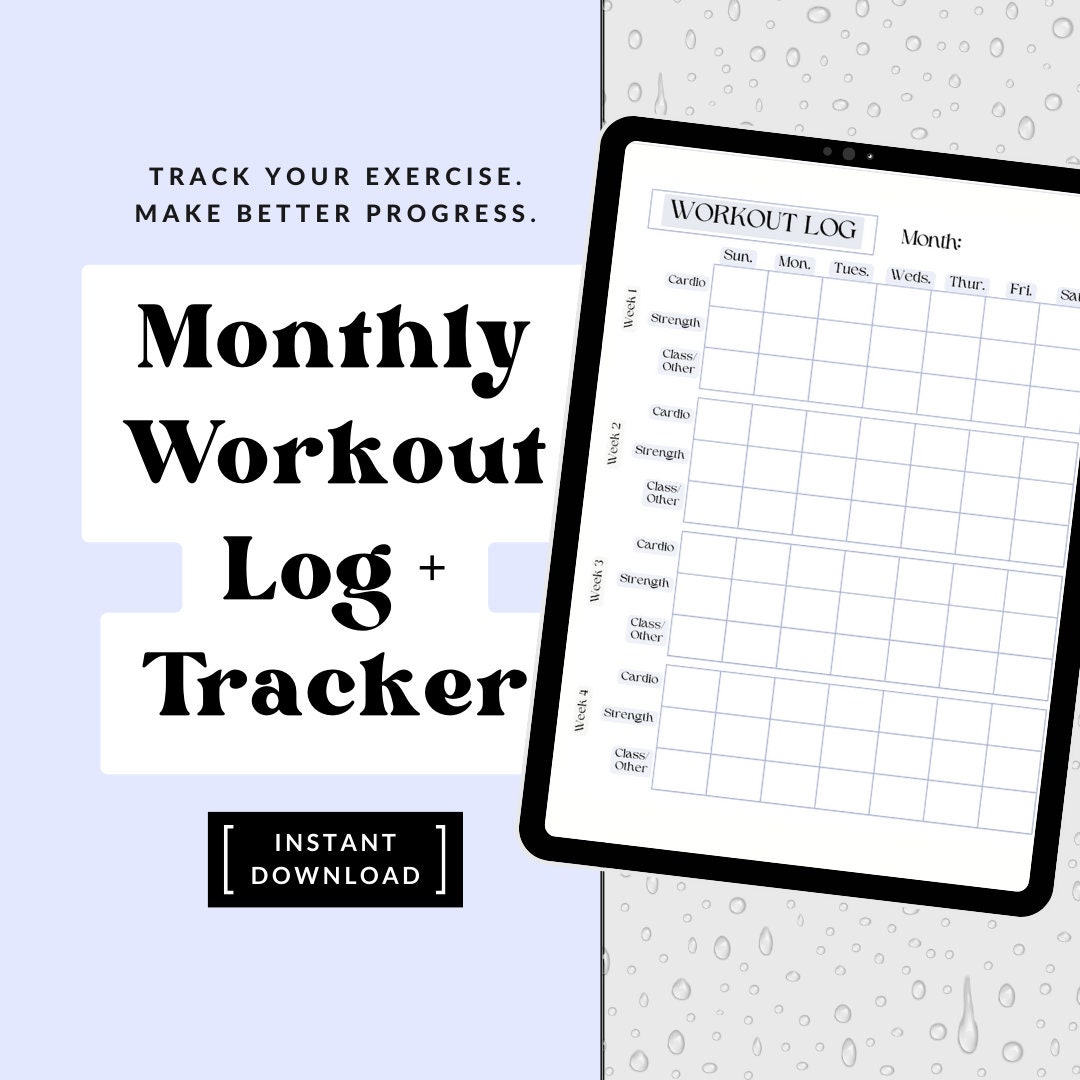 Monthly Workout Log - Digital Workout Planner - PDF Download - Etsy