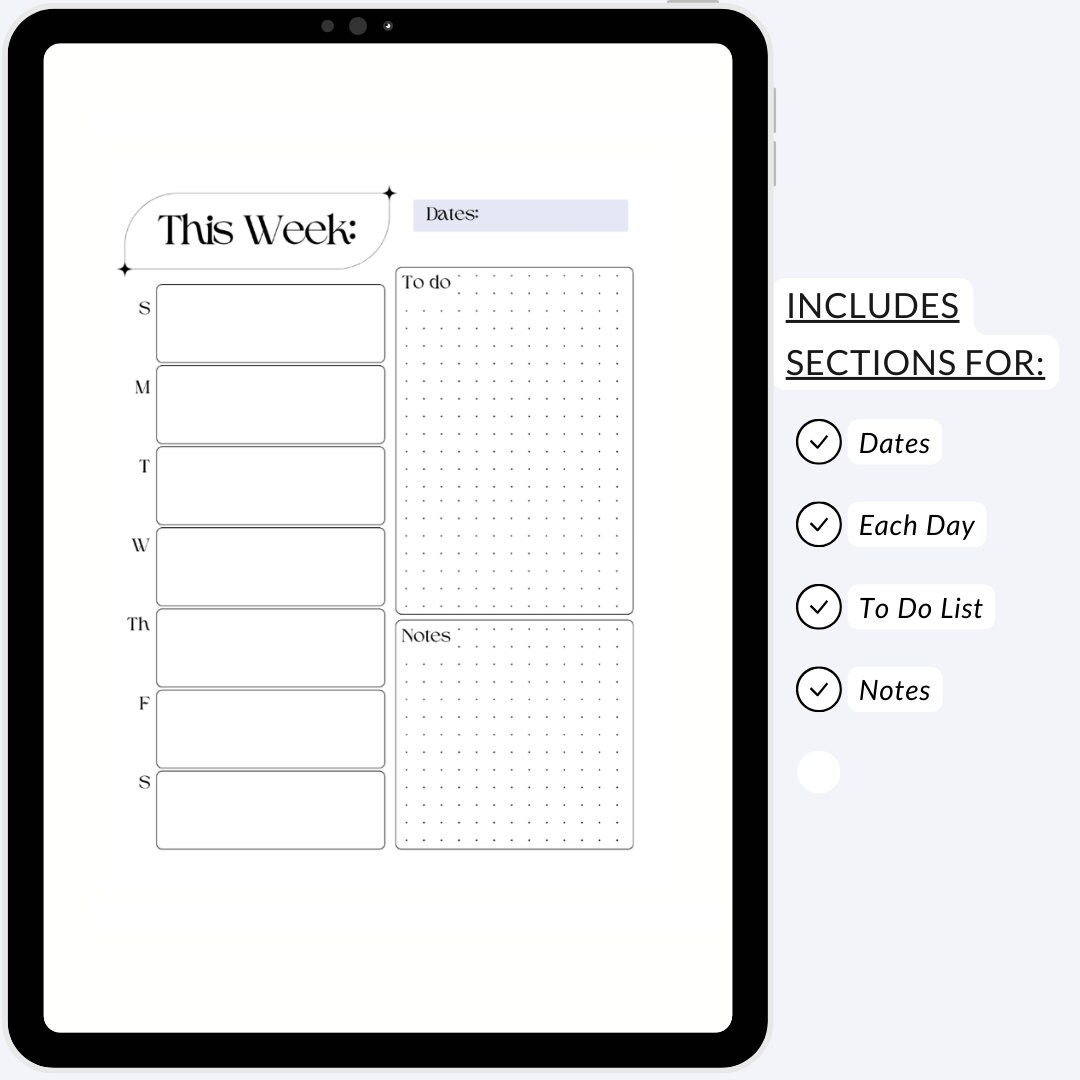 Weekly Digital Planner Template - PDF Download - Etsy
