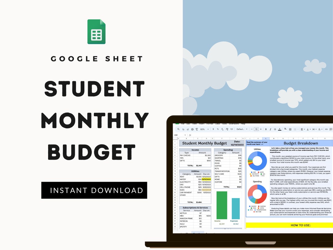 Student Monthly Budget-- Beginner-friendly Budget Spreadsheet ...