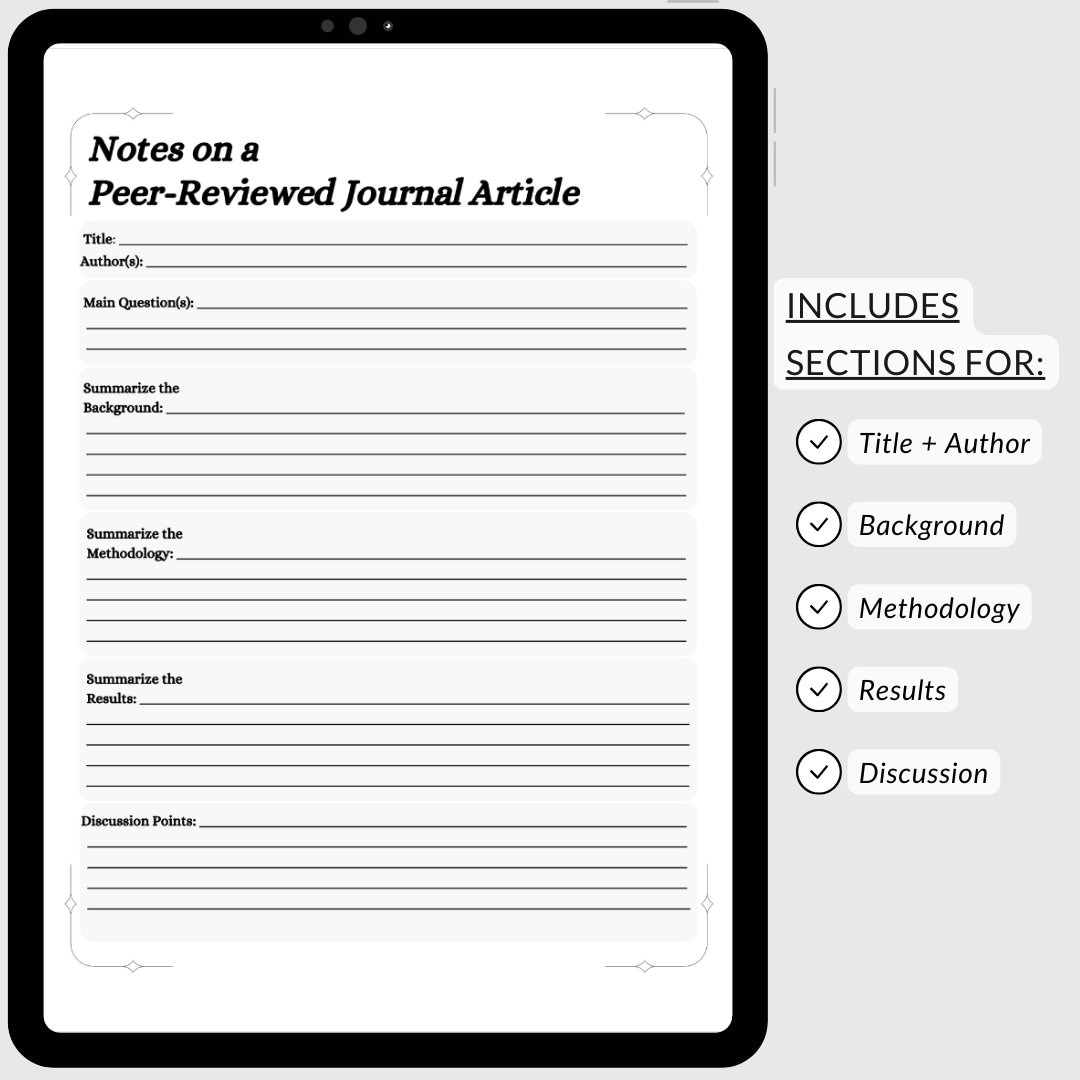 Journal Article Note Taking Template - Etsy