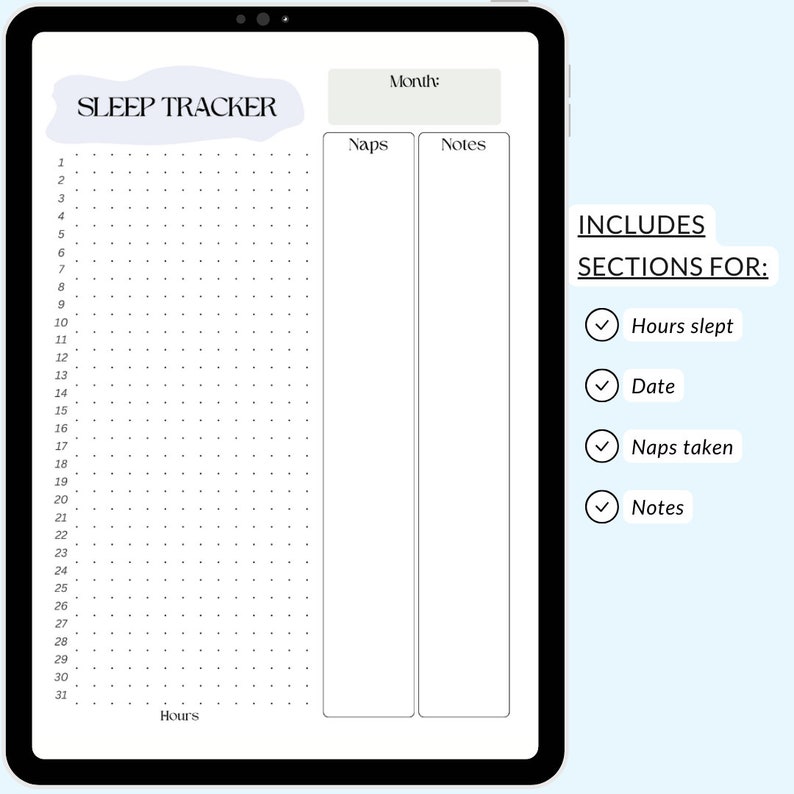 Sleep Tracker Template - Digital Planner Template - PDF Download - Etsy