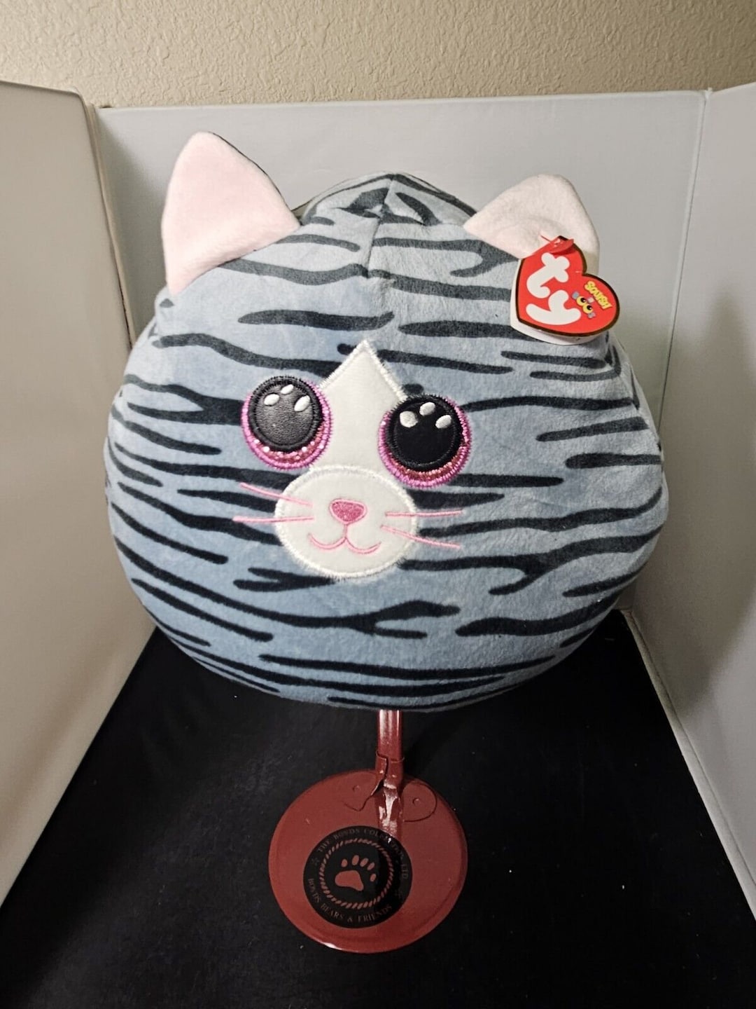 TY Kiki the Kitty Cat 14" Squish-a-boos Large Stripped Gray Pink Plush ...