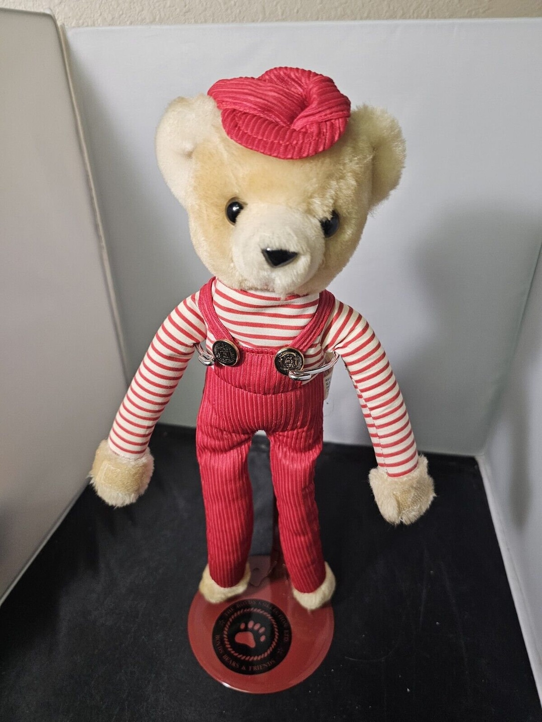 Vintage Knee Hugger Bear Elf Plush Red Overalls Hat Stripes 88 - Etsy