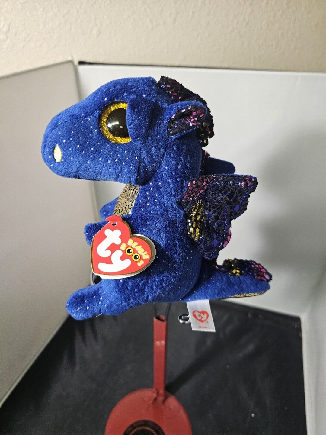 Beanie Boo Baby Saffire the Dragon Blue Purple Gold Tummy Rainbow Wings ...