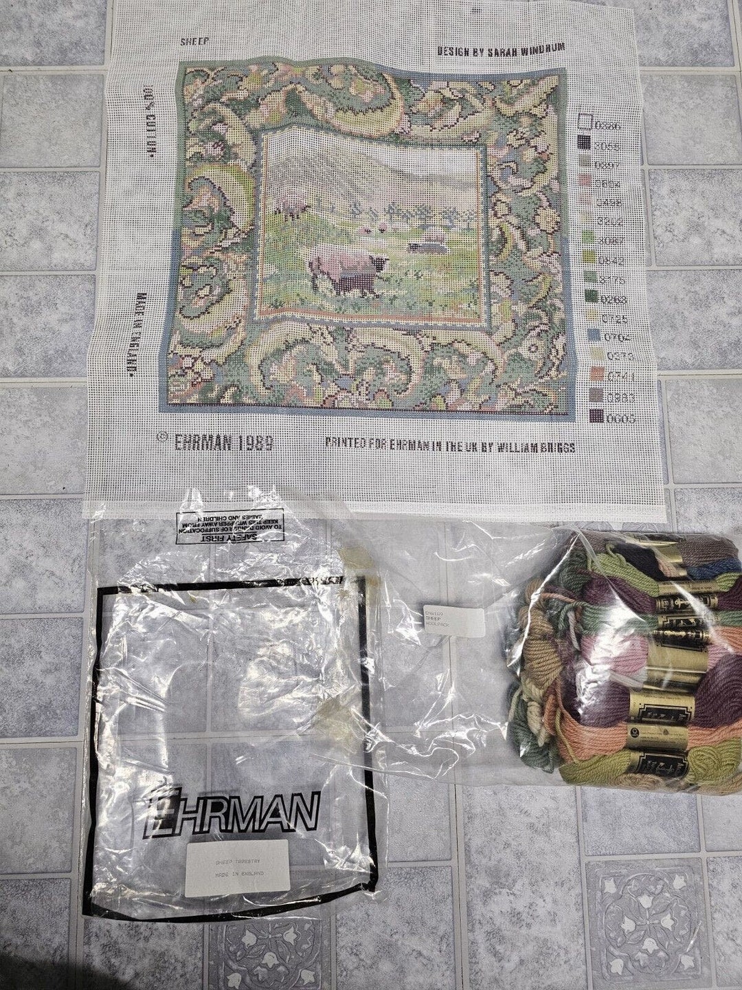 EHRMAN Sarah Windrum Sheep Retired Needlepoint TAPESTRY KIT Ultra Rare ...