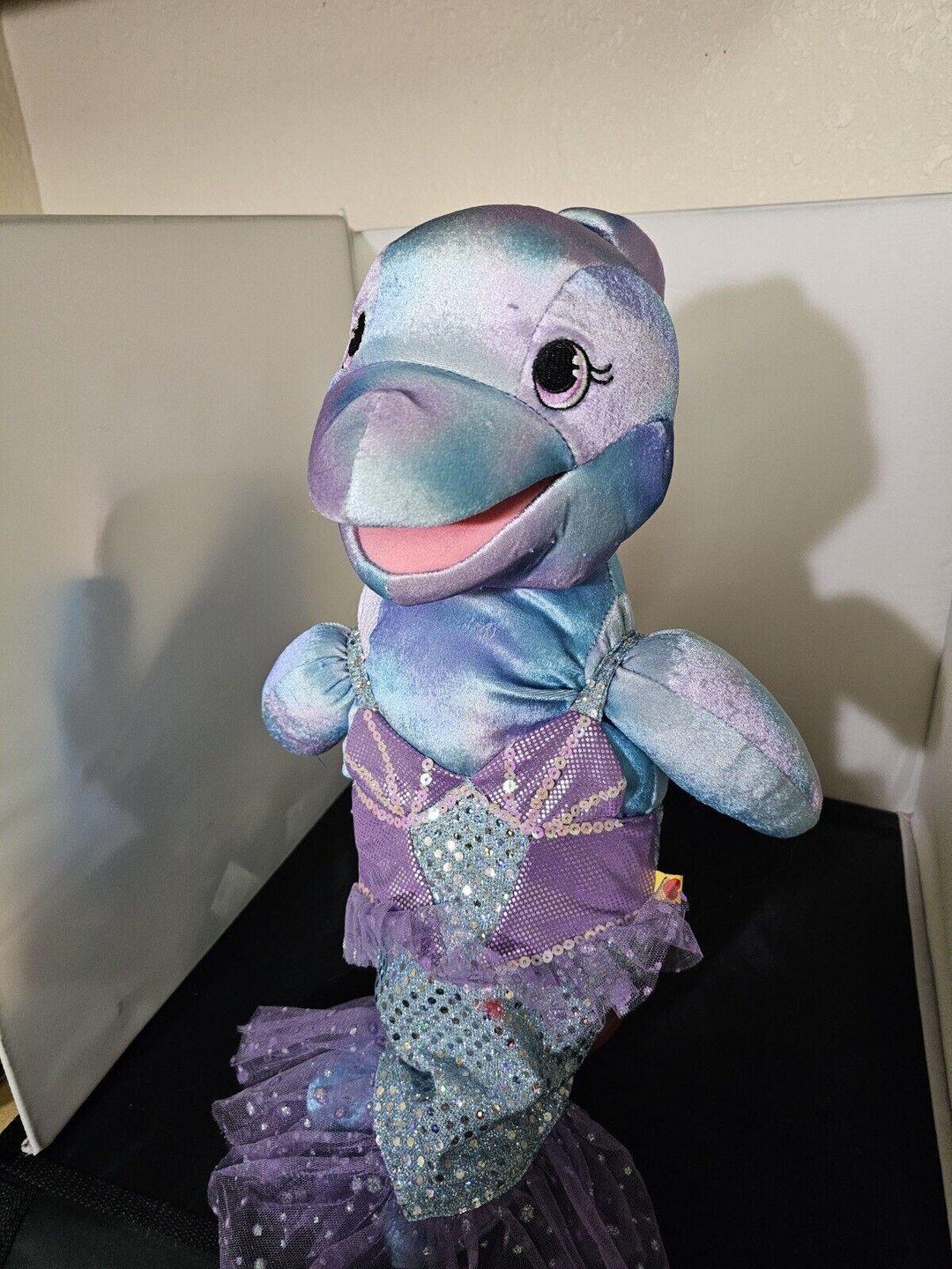 Build A Bear Sea Splash Dolphin Puppet Plush Soft Toy Blue Purple Pink ...