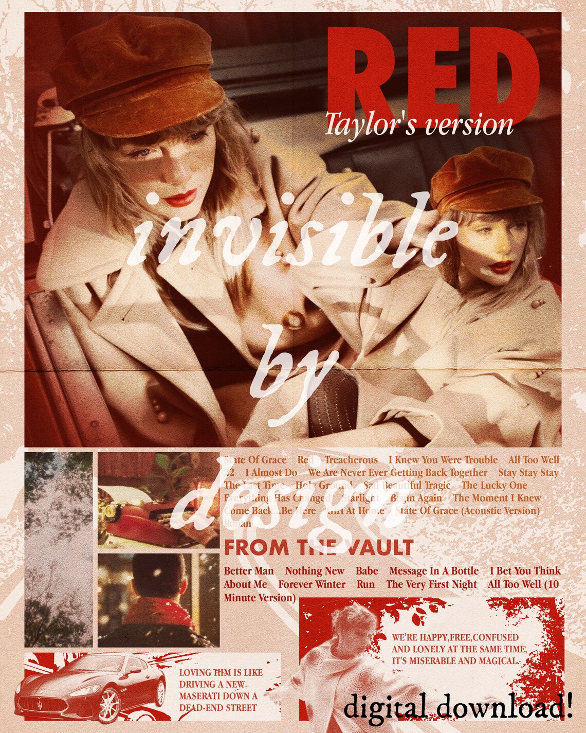 Taylor Swift Red taylor's Version Inspired Album Poster, PNG, Digital ...