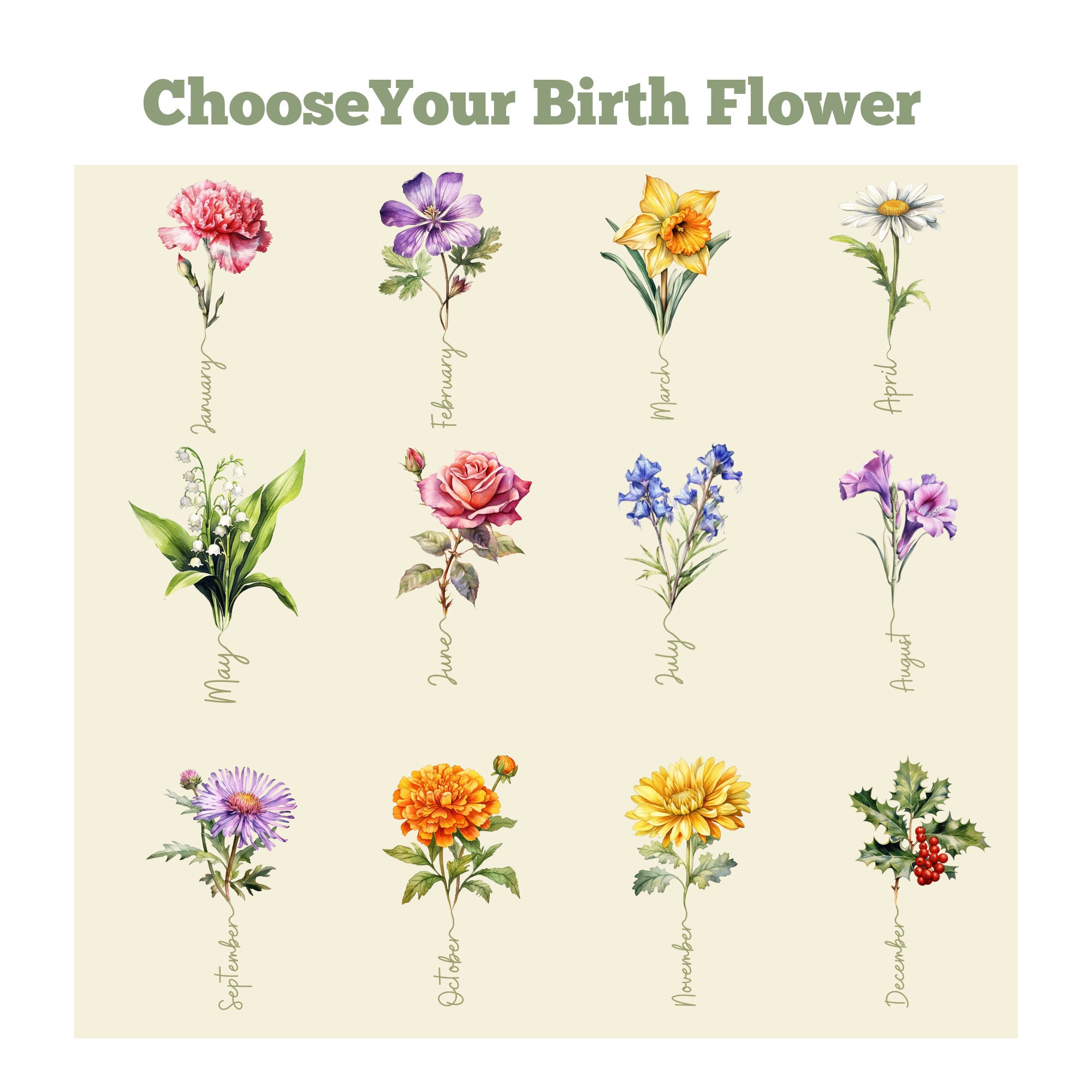 Custom Birth Flower Sign, Family Birth Month Flower Garden, Grandma's ...
