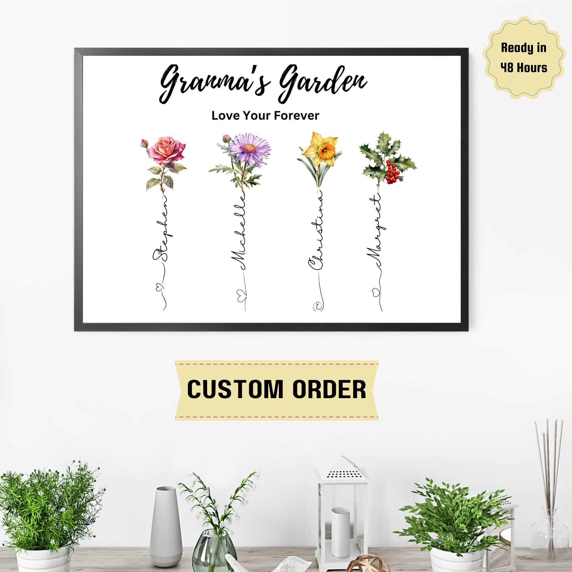 Custom Birth Flower Sign, Family Birth Month Flower Garden, Grandma's ...