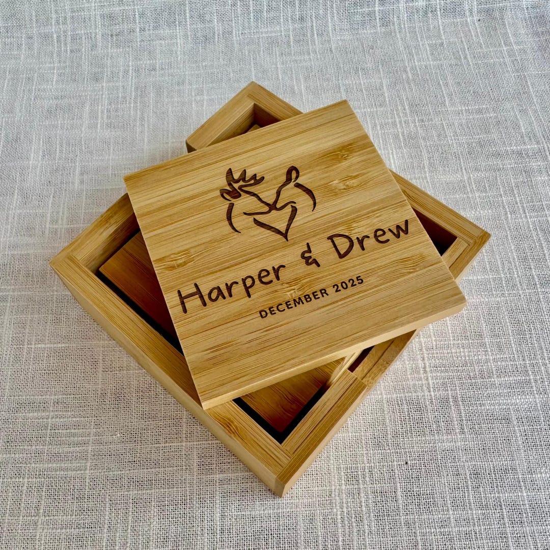 Engraved Holiday Coaster Set, Personalized Square Drink Coasters ...