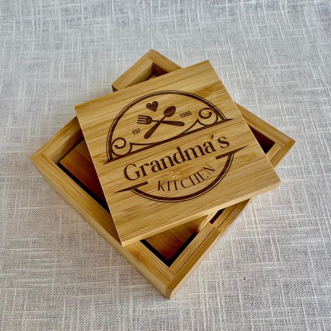Custom Engraved Wooden Coasters, Christmas Gift for Grandma, Newlywed ...