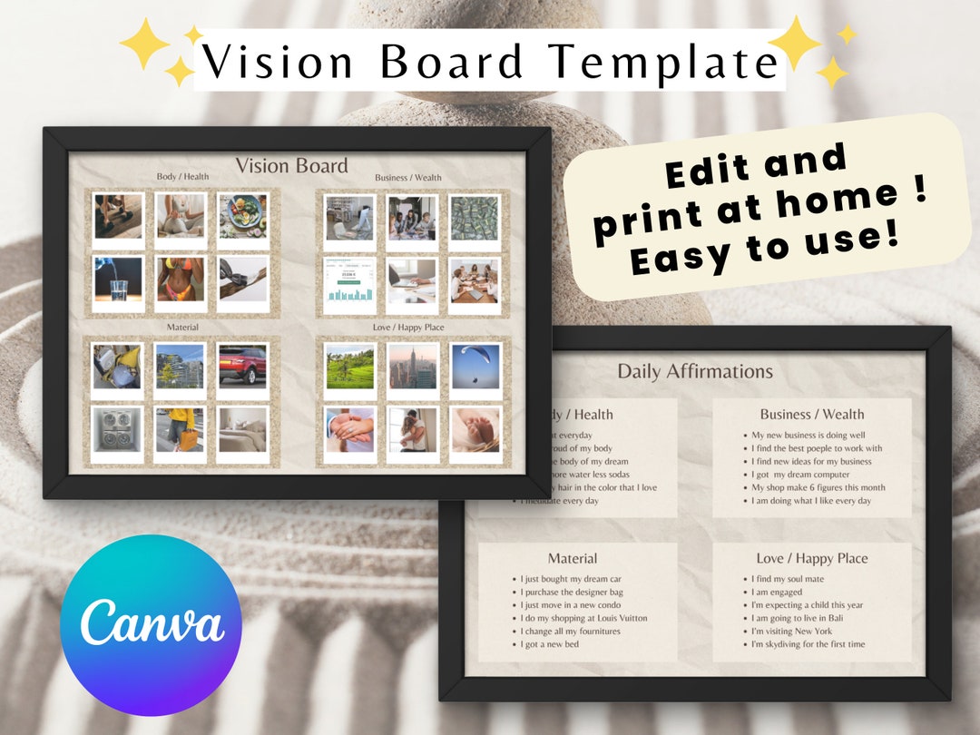 Vision Board Template Kit Editable Printable for Manifesting and Create ...