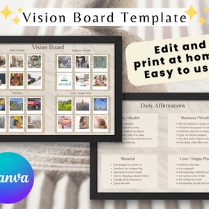 Vision Board Template Kit Editable Printable for Manifesting and Create ...
